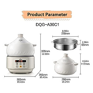 Bear Multi-function Electric Steam Cooker, Yunnan Steam Chicken Soup Steamer Ceramics, DQG-A30C1 New Natural Ceramics Cooking Method, 3L