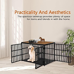 LUCKUP Heavy Duty Dog Crate Furniture for Medium and Large Dogs, Dog Kennel Indoor Dog Cage end Table, Wooden Metal Pet House with Adjustable Feet, 38 Inch, Black