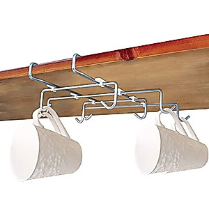 Mug Hooks Under Cabinet 8 Hooks Cabinet Max Thickness 0.78" Steel Wire Coffee Mug Hangers Utensil or Towel Hook Under Shelf Mug Holder with Stronger Grip Adhesive, Cup Rack Organizer for Kitchen, RV