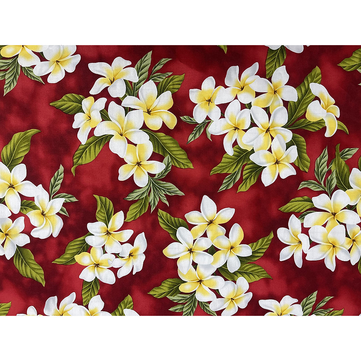 Red Plumeria Hawaiian Print 100% Cotton Fabric Sold by The Yard