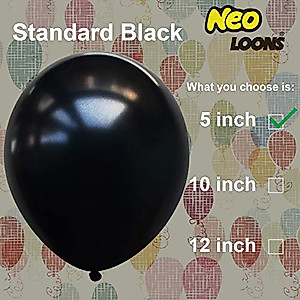 Neo LOONS 100 pcs 5" Standard Black Premium Latex Balloon - Great for Kids, Adult Birthdays, Weddings, Receptions, Baby Showers, Water Fights, or Any Celebration