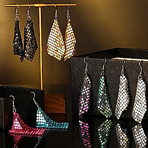6 Pairs Sequin Dangle Earrings Mesh Grid Tassel Drop Earrings Colorful Sequin Earrings for Women (Extra Large, Simple Style)