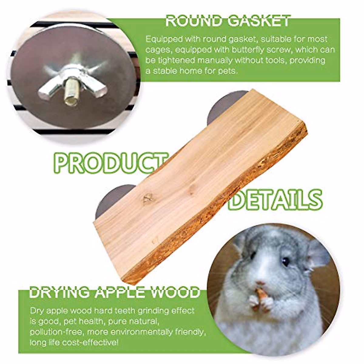 Chinchilla Wood Ledge 2Pcs Natural Wooden Shelf Standing Platform Chew Toys for Hamster Rat Guinea Pig Mouse Bird 2.6" x 5.9"