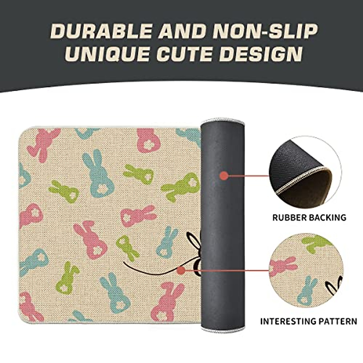 Artoid Mode Bunny Rabbit Easter Welcome Decoration Doormat, Seasonal Spring Low-Profile Rug Switch Mat for Indoor Outdoor 17x29 Inch