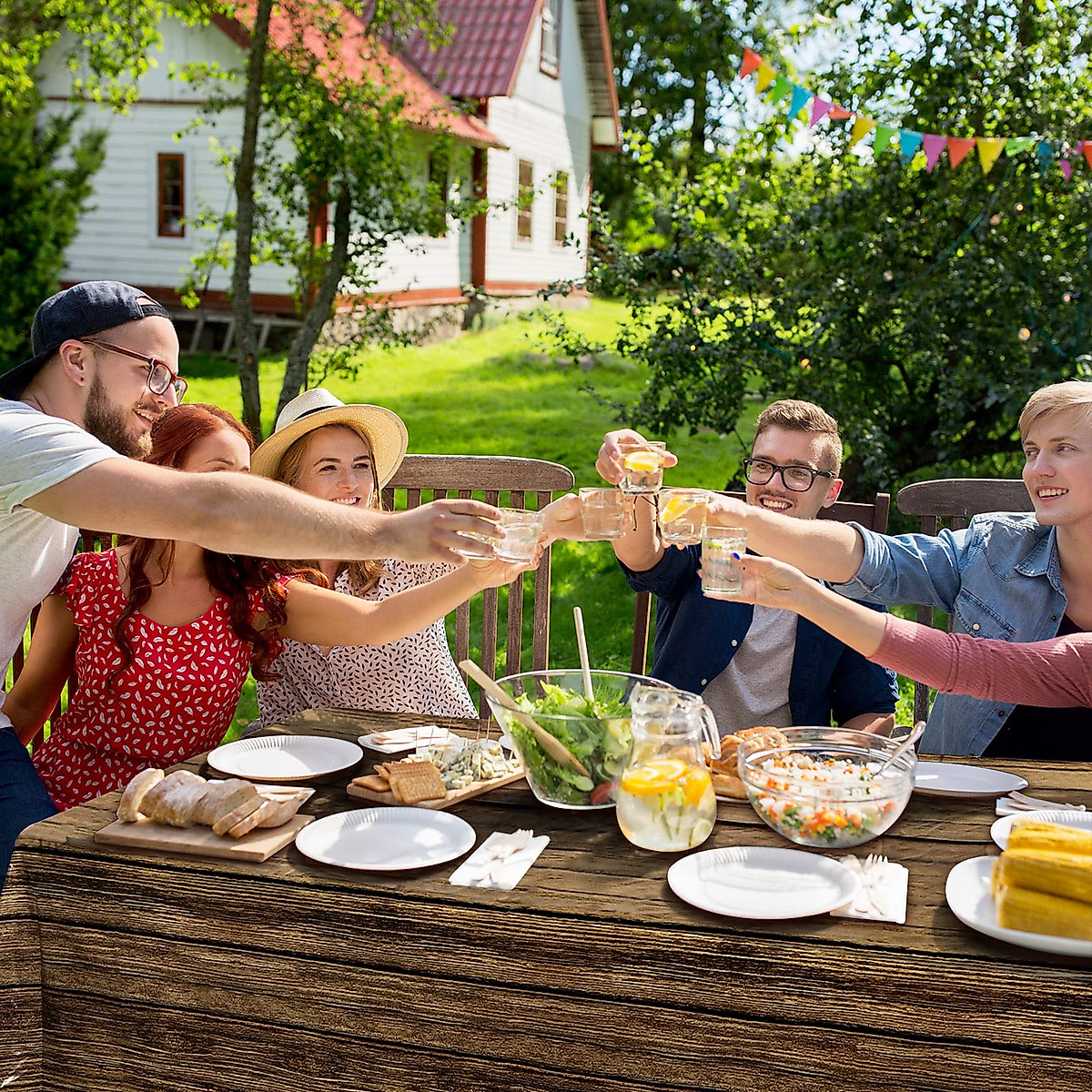 durony 2 Pieces Plastic Wood Grain Tablecloths Table Covers 54 x 108 Inch Plastic Waterproof Rustic Table Cover for Western Barn Themed Party Birthday Wedding Party Table Decor