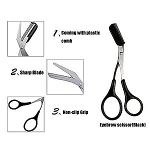 Erioctry Professional Precision Trimmer Eyebrow Scissors Remover Beauty Tool with Comb and Non Slip Finger Grips Black Silver Tone for Men