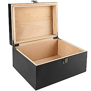 SafeDelux Wooden Keepsake Box Decorative Boxes with Hinged Lid - Latch Closure Wood Box with Matte Finish Keepsake Boxes - 10.6 X 7.8 X 5.1 Inches (Black)