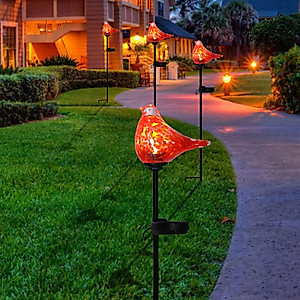 Solar Garden Lights Outdoor Decorative - Cardinal Solar Garden Stake Lights Handblown Glass Garden Stake Decorative Solar Pathway Lights for Garden, Lawn, Patio, Yard(2 Pack)