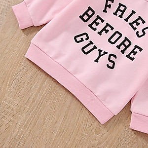 Twopumpkin Toddler Valentine's Day Shrit Baby Girl Letter Print Outfit Crewneck Sweatshirt Long Sleeve Holiday Sister Matching Clothes 2-3T V Fries Before Guys Pink