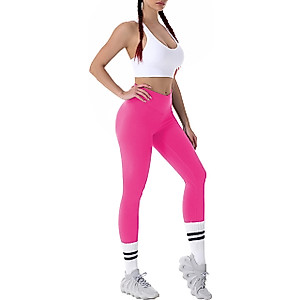Sunzel Workout Leggings for Women, Squat Proof High Waisted Yoga Pants 4 Way Stretch, Buttery Soft V Cross Waist - 28" Hot Pink Medium