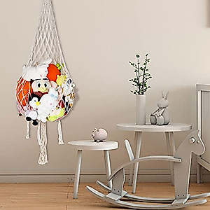 Hircviy Stuffed Animal Net or Hammock Handmade Large Macrame Toy Display Hammock Organizer for Corners, Walls and Ceiling Hanging Plushie Net Toys Holder for Kids Room Boho Storage