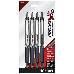 PILOT Precise V5 RT Refillable & Retractable Liquid Ink Rolling Ball Pens, Extra Fine Point (0.5mm) Black Ink, 4-Pack (26054)