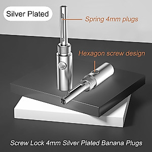 Viborg Speaker Banana Plugs Silver Plated, Screw Locking 4MM HiFi Speaker Connectors for Speaker Wire, Wall Plate, Home Theater, Audio/Video Receiver, Amplifiers and Sound Systems 8PCS