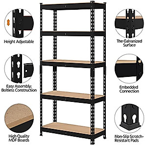 Topeakmart 2 PCS 5-Tier Utility Shelves, Metal Storage Shelves Garage Shelving Unit Adjustable Garage Storage Shelves Storage Racks Heavy Duty Shed Shelving - Black, 27.5 x 12 x 60 Inch