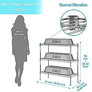 Auslar 3-Shelf Storage Wire Shelves Heavy Duty 3 Tiers Standing Shelving Units Adjustable Metal Organizer Wire Rack, Chrome
