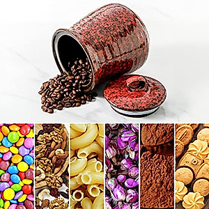 Hasense Ceramic Food Storage Jar, Coffee Canister with Lid, Cookie Candy Jar for Kitchen and Home, Serving for Dog Treat Sugar Loose Tea Flour Coffee Beans Rice Snack Storage 35 OZ Red