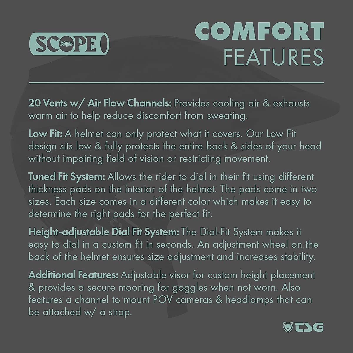 TSG Scope Bicycle & Mountain Bike Helmet w/Tuned Fit, Trail, MTB, Adults & Youth, Low Fit, Protective Gear, Impact Protection, Air Vents, Strap Lamp/Camera Mount, Safety Rated, Swiss