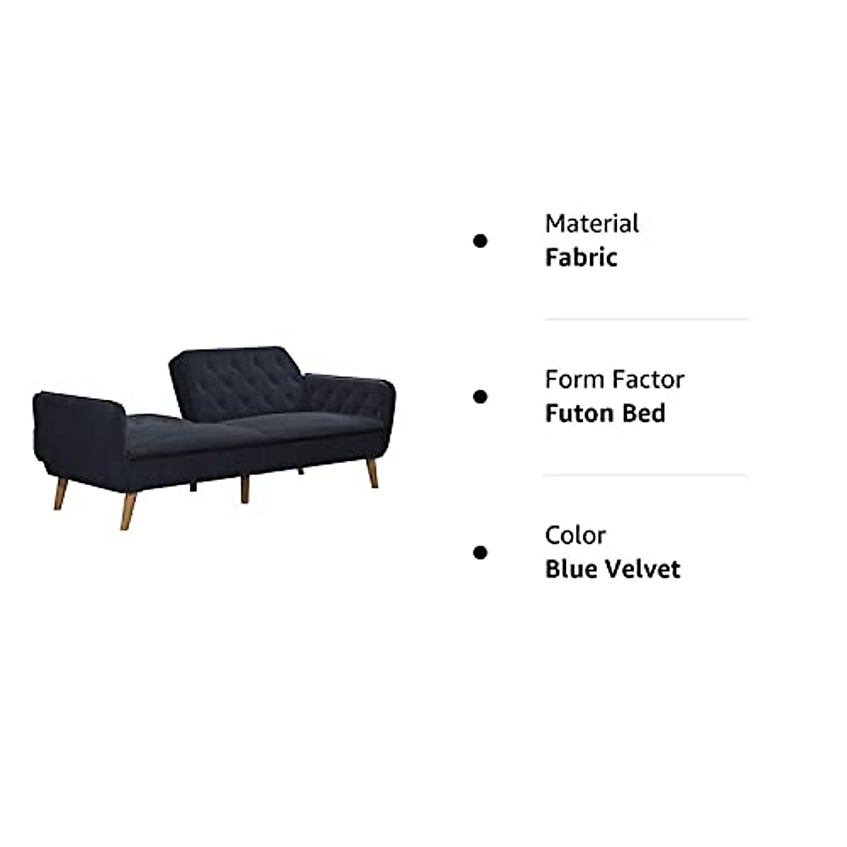 Novogratz Tallulah Memory Foam Futon, Blue Velvet,Width: 83",Depth: 33.5",Height: 32.5",2144679N