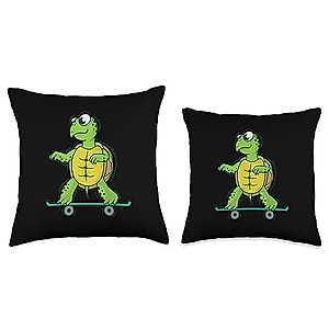Turtle reptile carapace old Sauropsida Testudines Turtle Loves Skateboarding Throw Pillow, 16x16, Multicolor