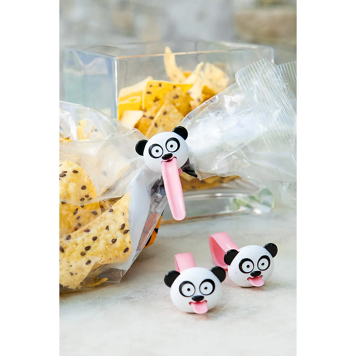 MSC International 38100 Joie Panda Bag Ties, Silicone, Set of 3, Bar Ties, Panda