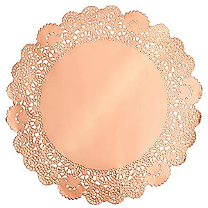 100 Pack Metallic Copper Orange Placemats, Round Paper Lace Doilies for Place Settings, Desserts, Formal Events (10 in)