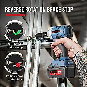 Enhulk Cordless Impact Wrench 1/2, 1/2 Impact Gun Brushless w/Max Torque 300 ft-lbs (400N.m), 20V Electric Impact Wrench with 4.0Ah Battery&Charger, Reverse Brake Stop, Variable Speed, for car repairs