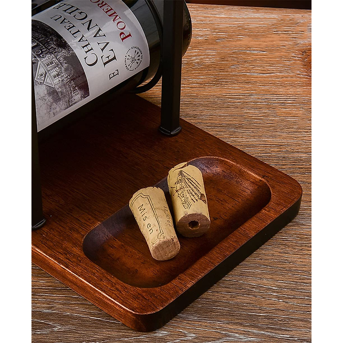 Fadak Wine Rack with Glass Stand, Countertop Wine Rack, Wooden Wine Rack with Trays, Perfect Home Decor & Kitchen Storage Rack, etc.(Accommodates 6 Bottles and 2 Glasses) (B)