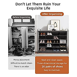 MULISOFT 5-Tier Shoe Cubby with 20-Grid Storage, Shoe Rack Organizer for Maintaining Shoes, Stackable Cubby Shoe Rack, Easy-to-mobile Shoe Organizer Cubby for Entryway, Closet, Bedroom, Garage, Black