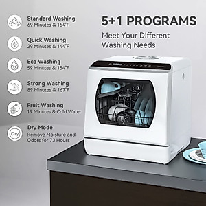 Hermitlux Countertop Dishwasher, 5 Washing Programs Portable Dishwasher With 5-Liter Built-in Water Tank For Glass Door