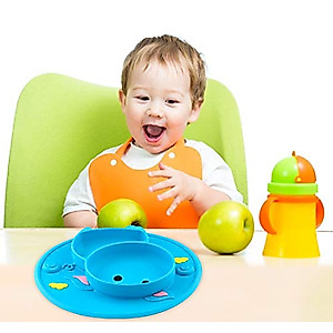 REDFMGBaby Divided Plate Silicone- Portable Non Slip Child Feeding Plate Suction for Children Babies and Kids BPA Free Baby Dinner Plate Microwave Dishwasher Safe