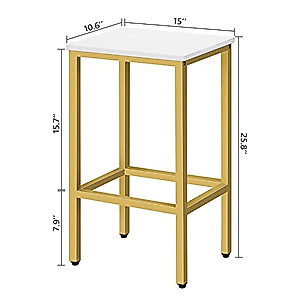 MAHANCRIS Bar Stools, Set of 2 Bar Chairs, Kitchen Breakfast Bar Stools with Footrest, 25.8-Inch Height, Rectangular Industrial Bar Stools, for Dining Room, Easy Assembly, White and Gold BAJW0101