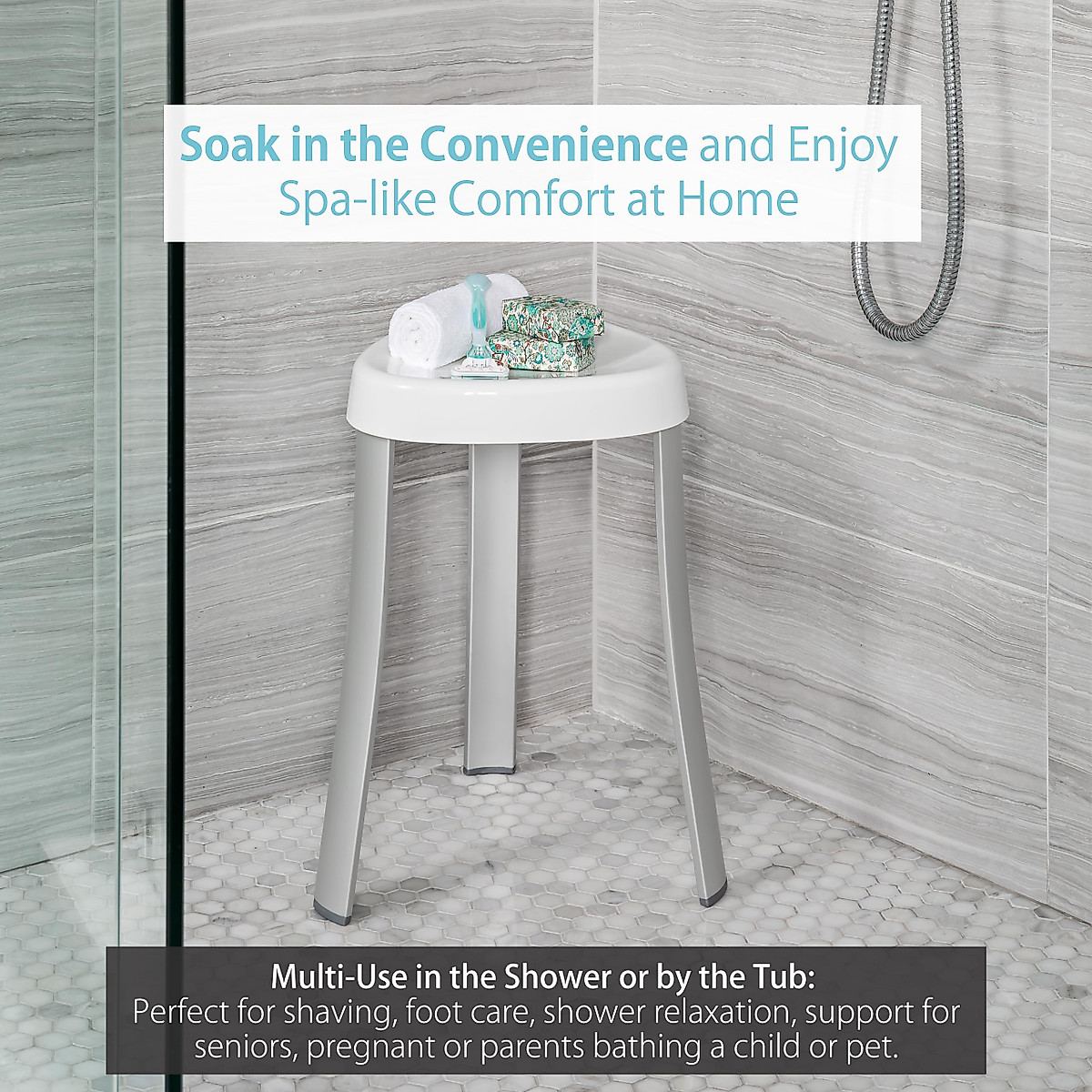 Better Living Products 70060 SPA Seat Shower Stool with Rust Proof Aluminum Legs, White,15.25" x 15.25" x 18"