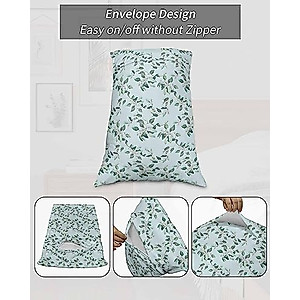 Edwiinsa Summer Tropical Leaves Pillow Covers Standard Size Set of 2 20x26 Bed Pillow, Blue Spring Floral Farmhouse Plush Soft Comfort for Hair/Skin Cooling Pillowcases with Envelop Closure
