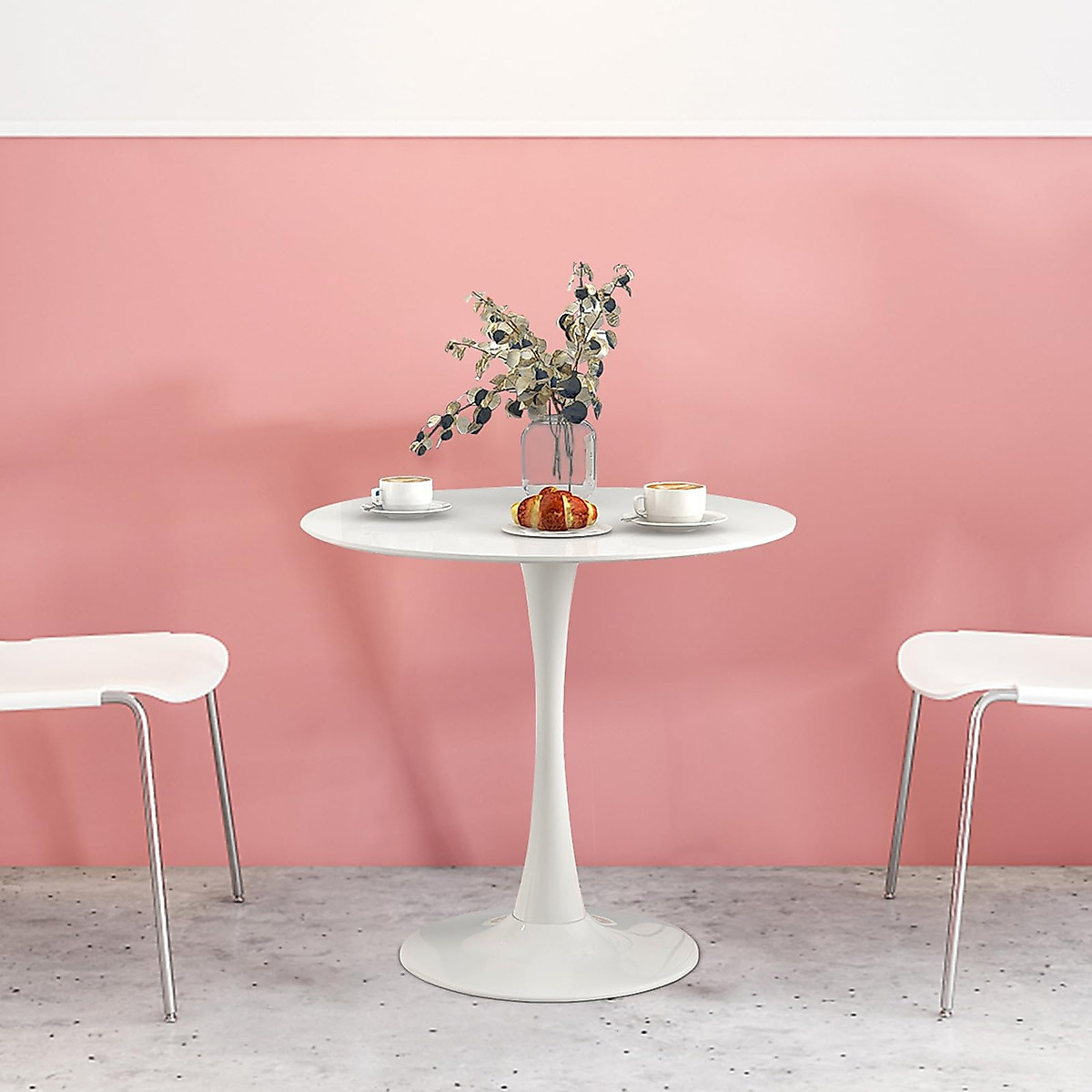 Gecheer 31.5" H White Tulip Table Mid-Century Dining Table with Round MDF Table Top, Pedestal Dining Table, End Table Leisure Coffee Table
