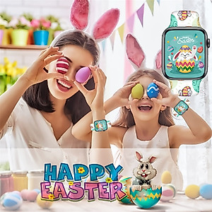 Easter Bands Compatible with Apple Watch Band 38mm 40mm 41mm,Cartoon Gnomes Rabbit Eggs Bunny Silicone Strap Wristbands Compatible with iWatch Bands Series SE 7 6 5 4 3 2 1 for Girls Women Boys Men