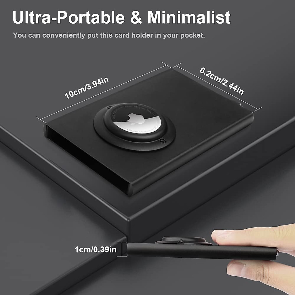 AirTag Card Holder Wallet with AirTag Holder, Pop Up Wallet RFID Blocking Slim Metal Bank Credit Card Case Holds 5 Cards (Black)