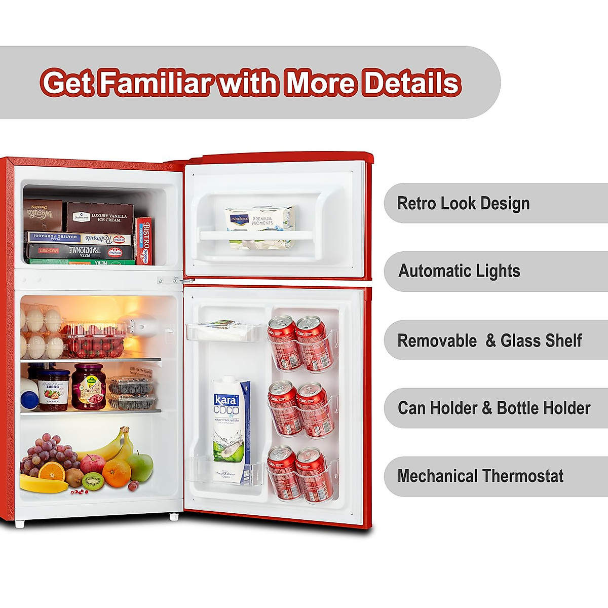 Frestec 3.1 CU' Retro Mini Fridge with Freezer,2-Door Compact Refrigerator,Small Refrigerator for Bedroom Dorm Office Apartment, Red (FR 302 RRED)