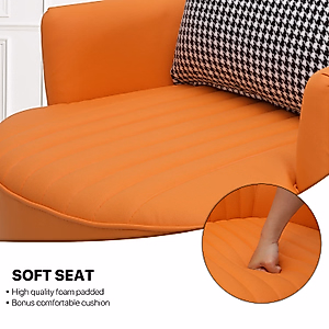 MoNiBloom Accent Chair Modern Armchair Single Sofa Chair with Lumbar Pillow, Mid Century Modern Comfortable Leatheraire Reading Chair for Living Room Bedroom, Metal Legs Back Club Arm Chair, Orange