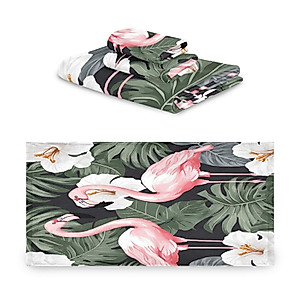 Flradish Flamingos Palm Flower Towels 3 Pack Bath Towels for Bathroom Set Soft Cotton Highly Absorbent Lightweight & Quickdry Towel Set 1 Bath Towel,1 Hand Towel,1 Washclothe