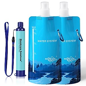 Membrane Solutions Portable Water Purification Unit - 5-Stage Filtration, 0.1 Micron Pore Size, 99.99999% E. Coli Reduction, 3 Ounce Weight, Ideal for Travel, Camping, Hiking