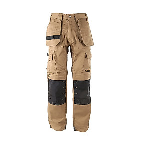DEWALT Protradesman Men's Loose Fit, Holster Pocket, Cottonpoly Stretch Work Pants Tan W36/L33