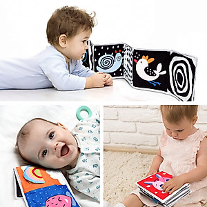 GFPGYQ Black and White High Contrast Baby Soft Books, Newborn Tummy Time Crib Toys for 0 3 6 to 12 Months, Stimulation Brain Development Color Crinkle Cloth Book