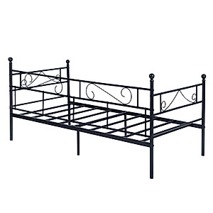 Symylife Classic Twin Daybed Metal Bed Frame with Headboard, Sturdy Steel Slats Support, Easy Assembly, Mattress Platform Bed Sofa for Living Room Guest Room,Black