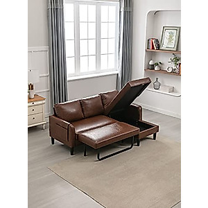 Eafurn L-Shaped Sectional Sofa w/Pull Out Bed & Storage Space,Comfy Sleeper Couch with Chaise, 3-seat Upholstered Convertible Corner Sofa & Couches, Suitable for Living Room