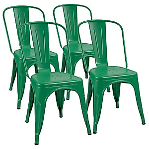 Furmax Metal Chairs Indoor/Outdoor Use Stackable Chic Dining Bistro Cafe Side Chairs Set of 4 (Green)