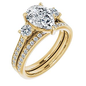 Solitaire Moissanite Engagement Ring Set 3 CT Pear Cut Bridal Wedding Ring Set for Women, Anniversary Propose Gifts Her, VVS1 Colorless (18K Solid Yellow Gold)