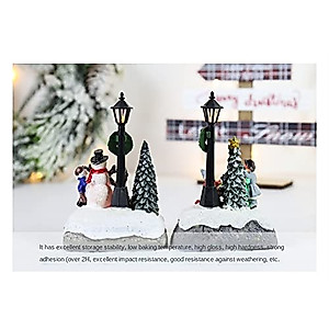 ADVNH Christmas Village Set Decorations, 2 Pieces of Resin LED Warm Lights Christmas Tree Figurines, Mini Snowman Christmas Decorations, Christmas Village House Gift Sets, Collectible Buildings (A)