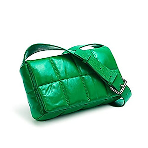 EvaLuLu Genuine Leather Crossbody Bag for Womens Quilted Shoulder Handbag (Green Leather)