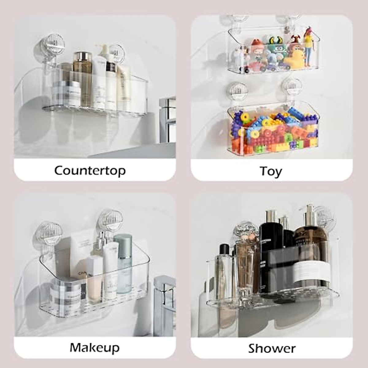 DEEIF Clear Shower Caddy Suction Cup Storage Basket for Bathroom