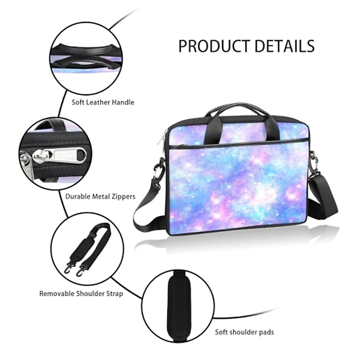Galaxy Pattern Laptop Computer Bag Waterproof Shoulder Messenger Bag 13-15 inch Durable Laptop Tote Bag with Shoulder Strap Handle Lightweight Crossbody Briefcase
